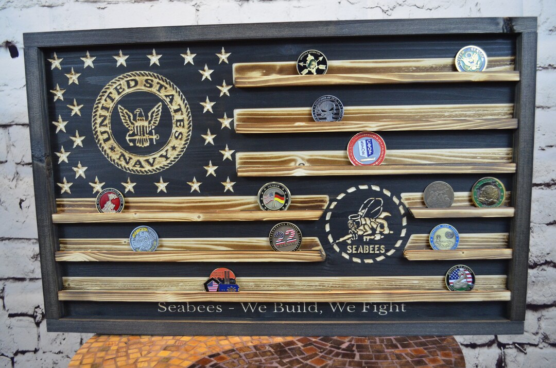 Navy Seabees Challenge Coin Display Rack Holder Rustic Seabees American ...