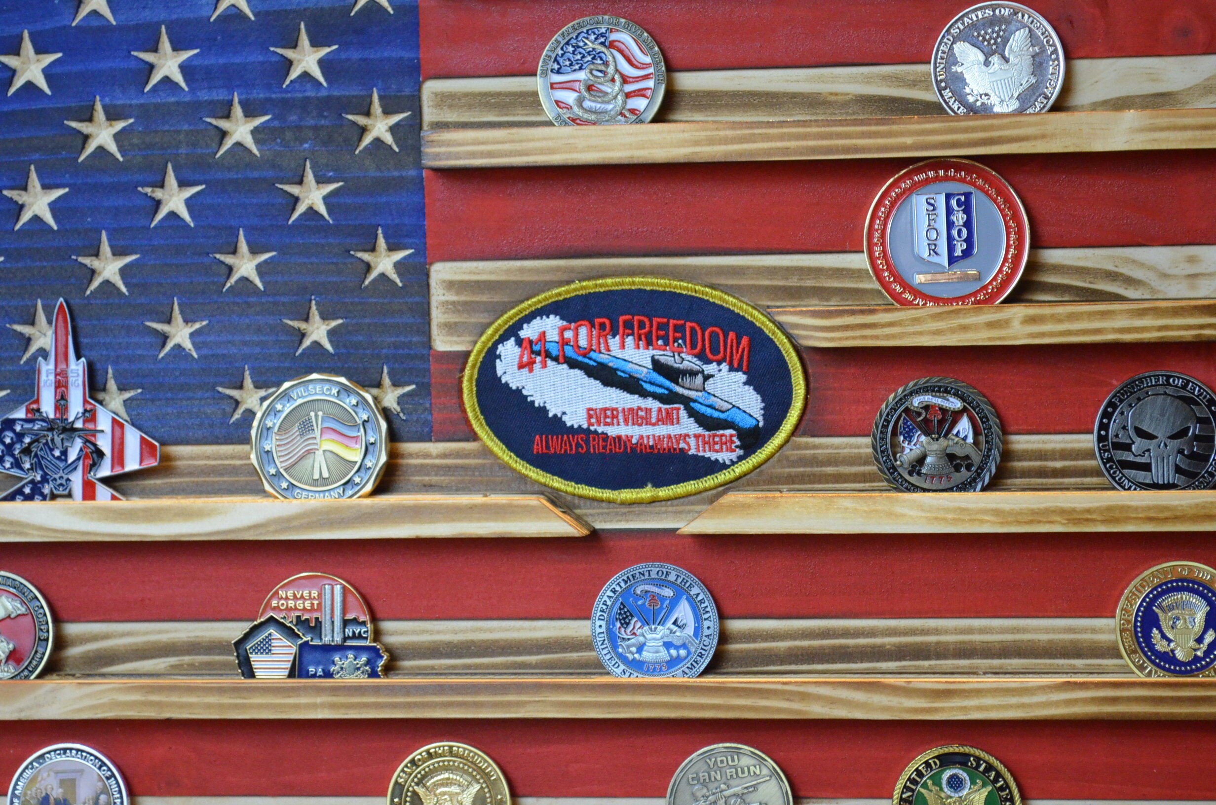 Challenge Coin Display Rack Holder Rustic American Flag | Etsy