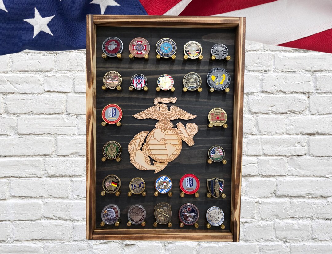 US Marines Challenge Coin Display Rack Holder - Rustic Marines Coin ...