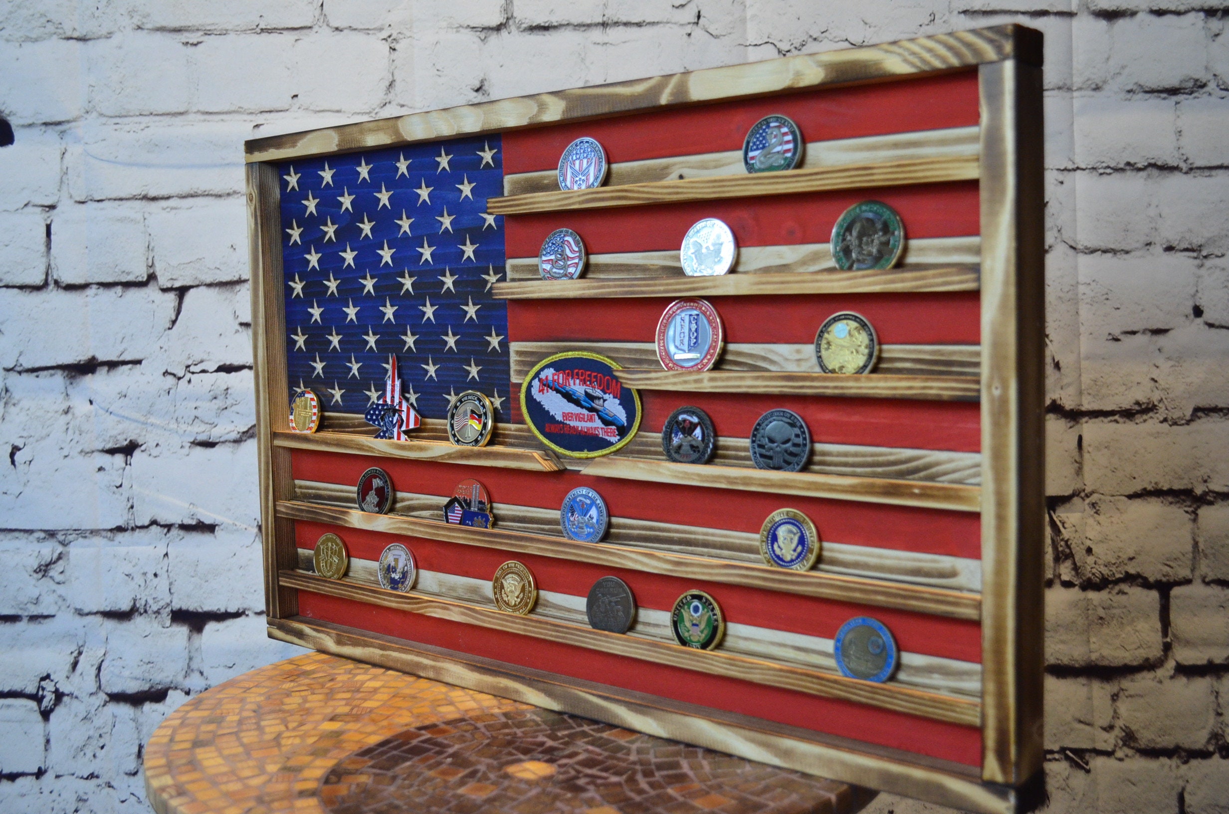 Challenge Coin Display Rack Holder Rustic American Flag | Etsy