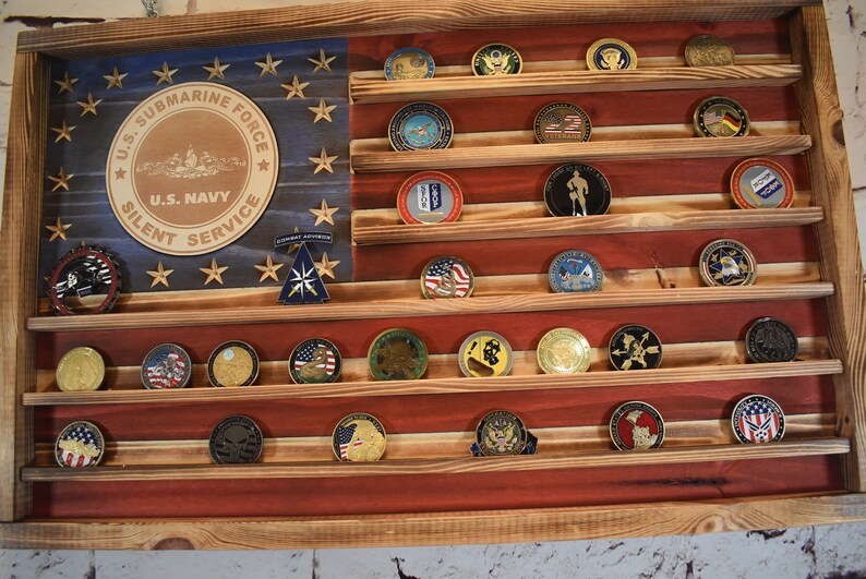 US Navy Silent Service Challenge Coin Display Rack Holder - Rustic Navy ...