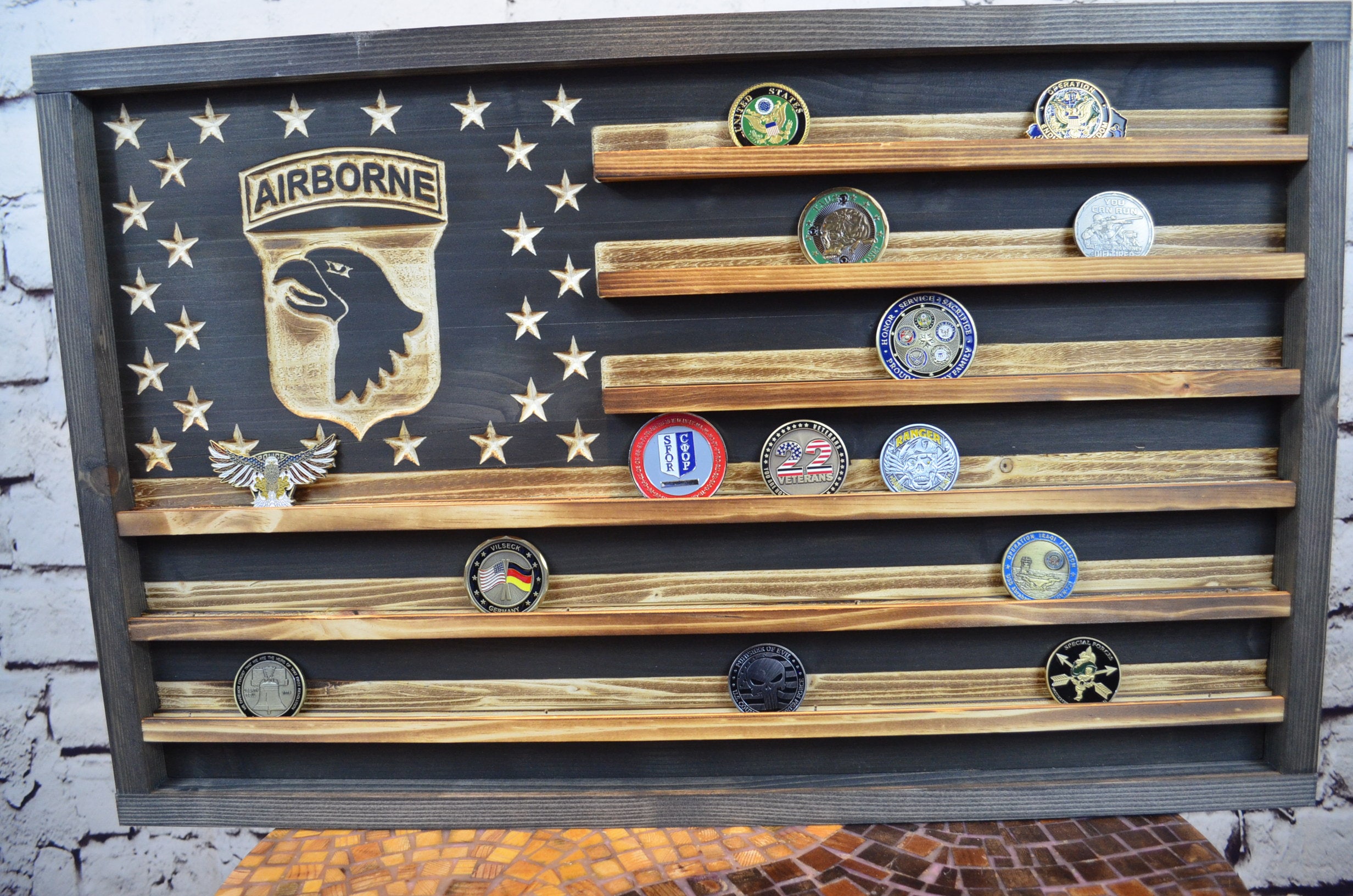 Airborne Challenge Coin Display Rack Holder Rustic American | Etsy