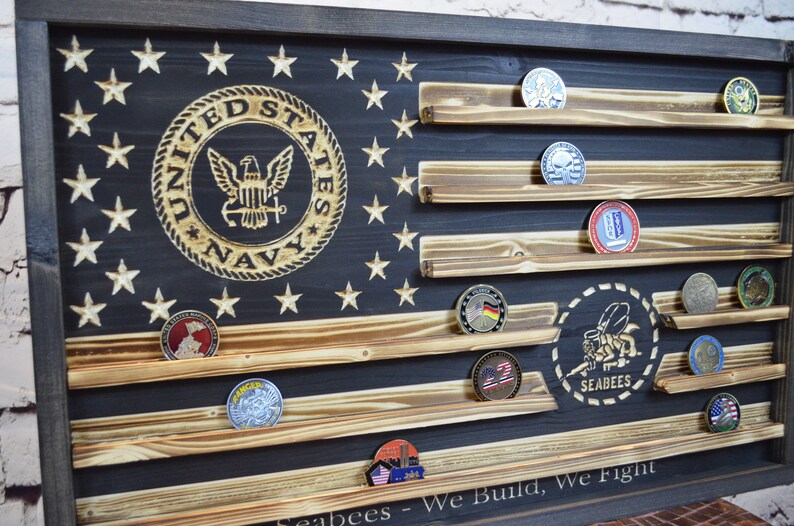 Navy Seabees Challenge Coin Display Rack Holder Rustic - Etsy