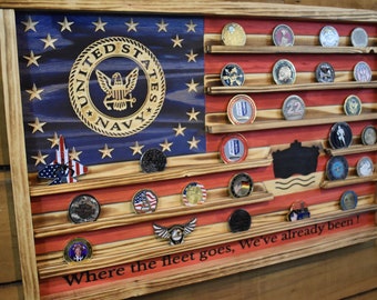 Navy Seabees Challenge Coin Display Rack Holder Rustic | Etsy