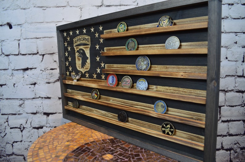 Airborne Challenge Coin Display Rack Holder Rustic American | Etsy