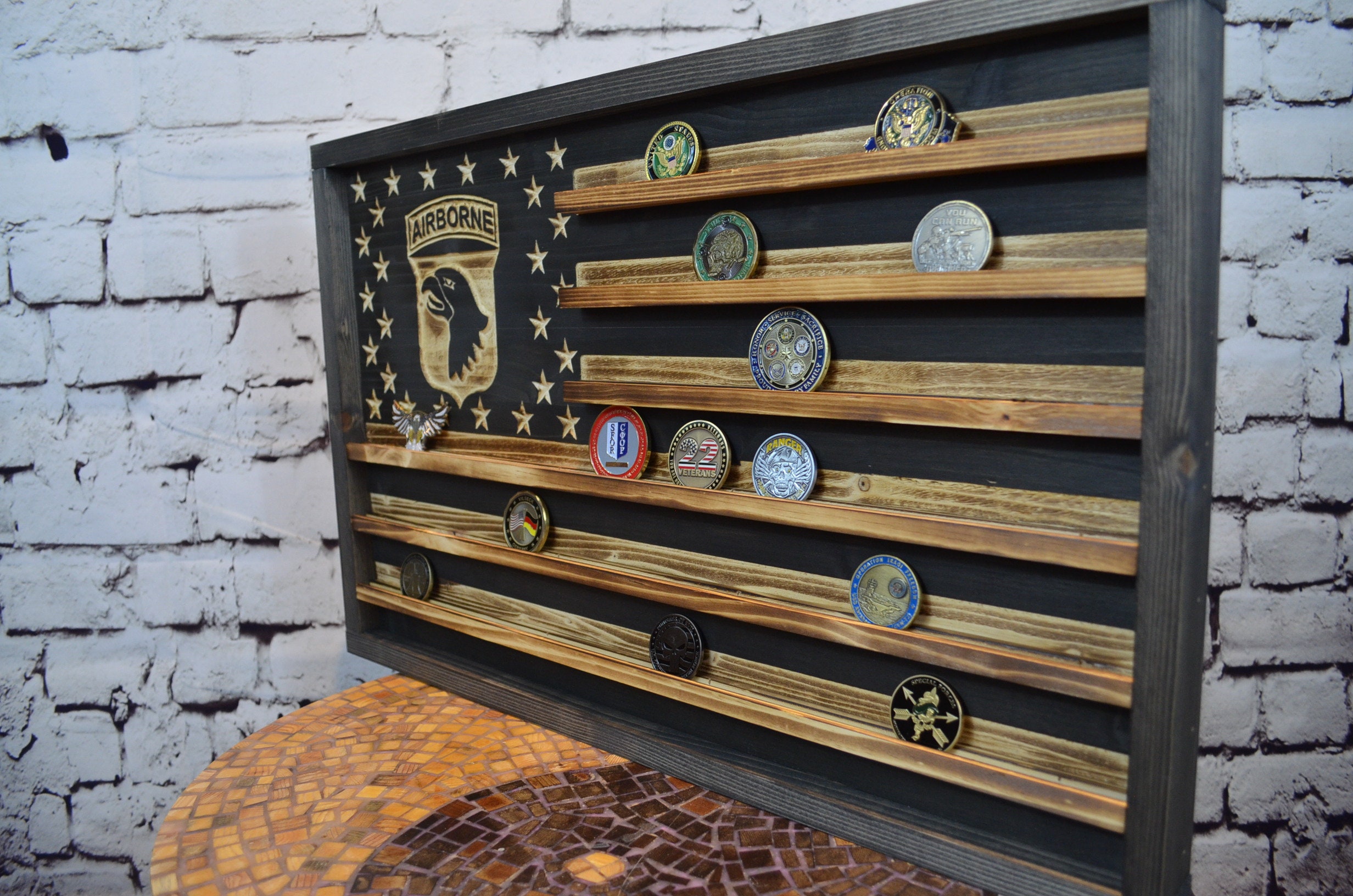 Airborne Challenge Coin Display Rack Holder Rustic American | Etsy