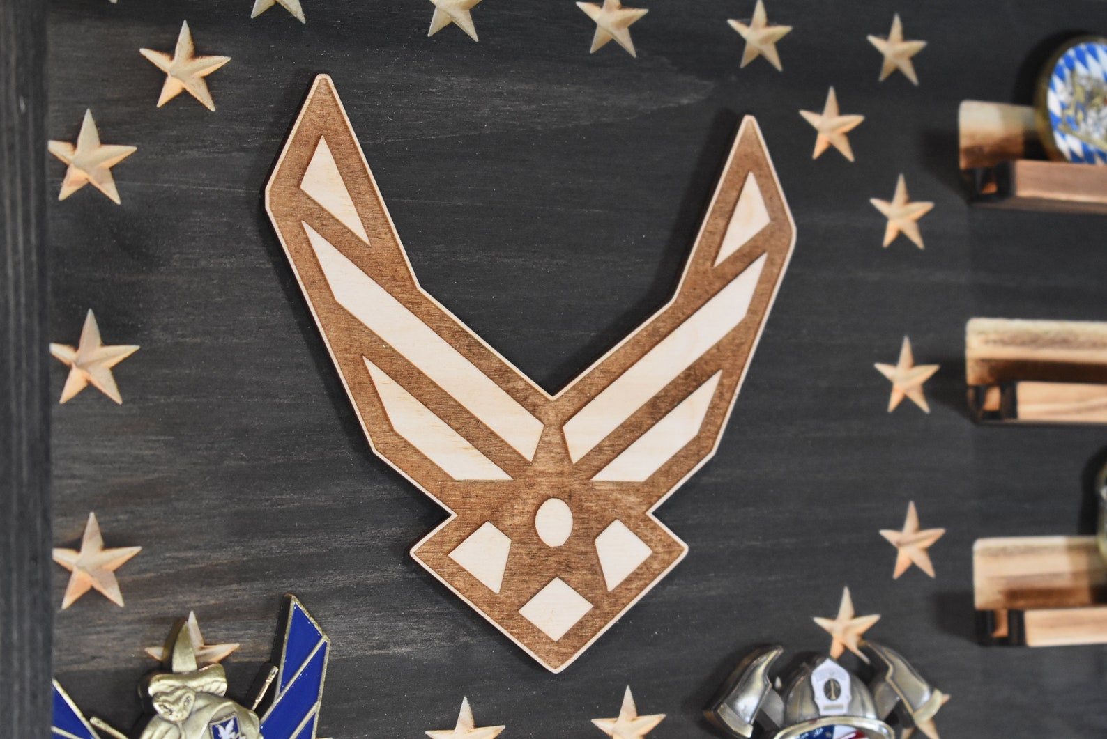 US Air Force Challenge Coin Display Rack Holder Rustic American Flag ...