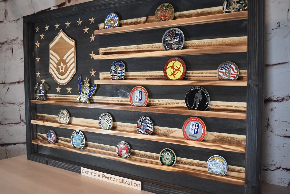 US Air Force Ranks Challenge Coin Display Rack Holder Rustic - Etsy