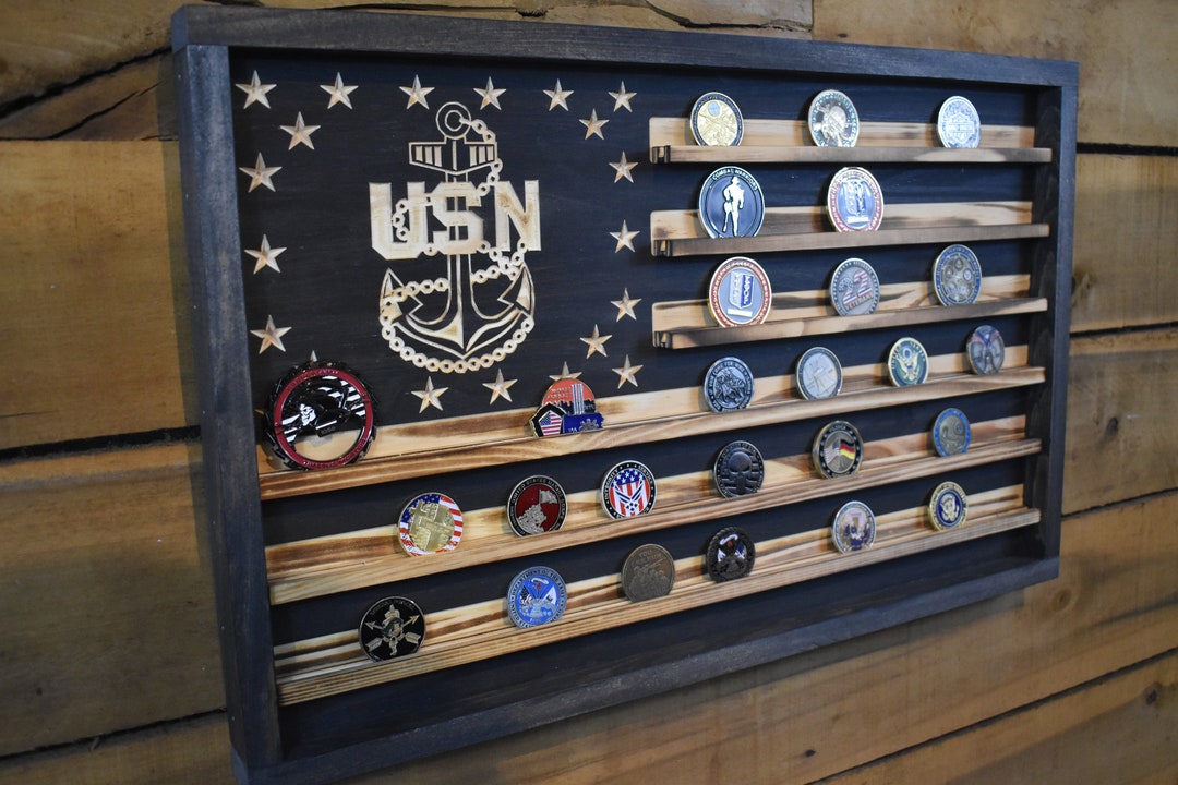 US Navy Chief Challenge Coin Display Rack Holder - Rustic Navy Chief ...