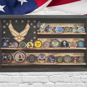 US Air Force Challenge Coin Display Rack Holder - Rustic Military ...