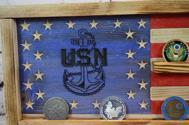 US Navy Chief Challenge Coin Display Rack Holder Rustic Navy | Etsy