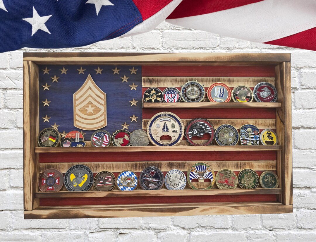 US Army NCO Ranks Challenge Coin Display Rack Holder - Rustic American ...