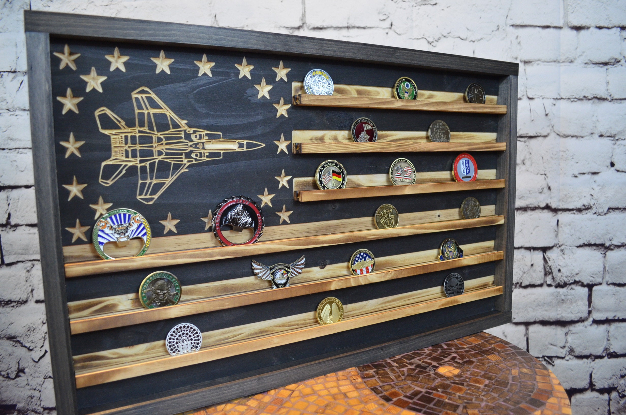 F-15 Airplane Challenge Coin Display Rack Holder - Rustic Air Force ...