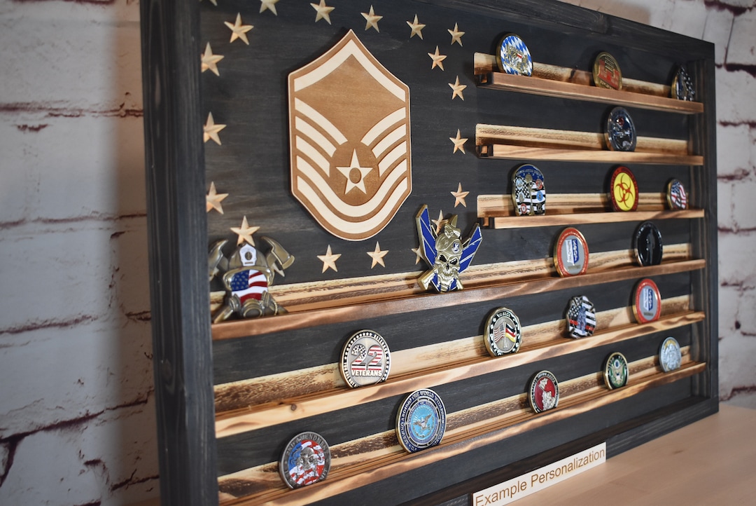 US Air Force Ranks Challenge Coin Display Rack Holder - Rustic American ...