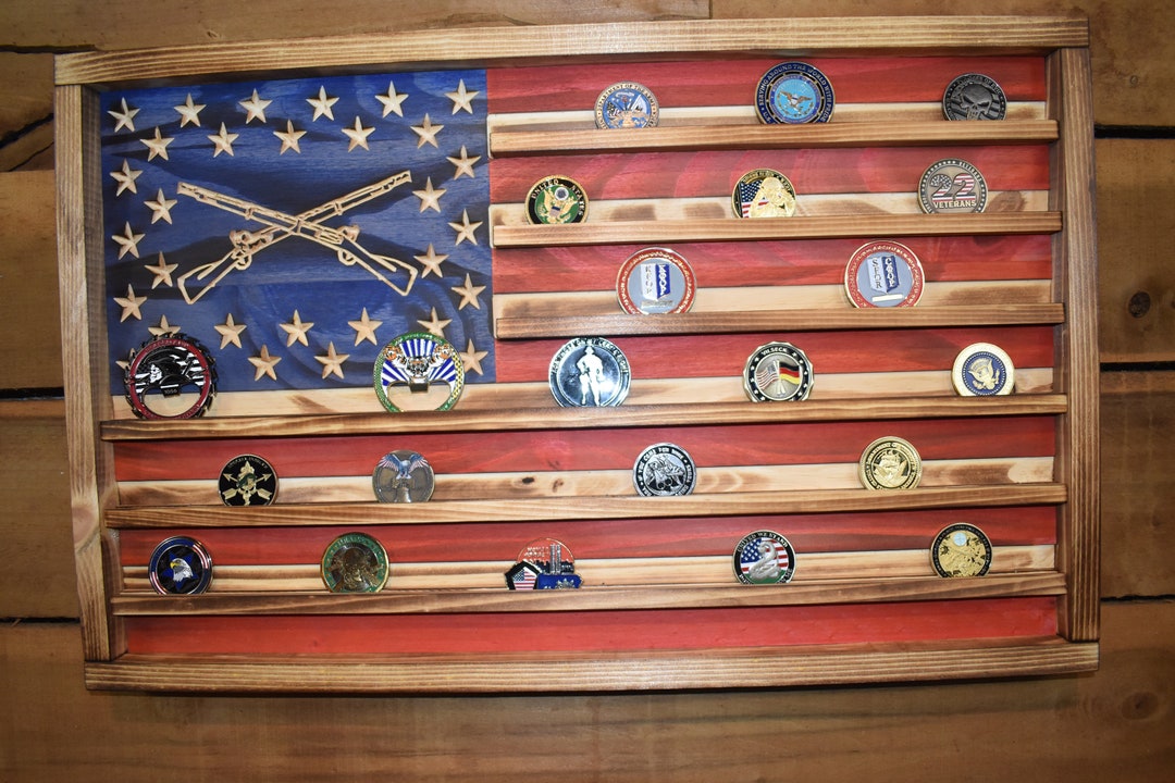 US Army Infantry Challenge Coin Display Rack Holder - Rustic American ...