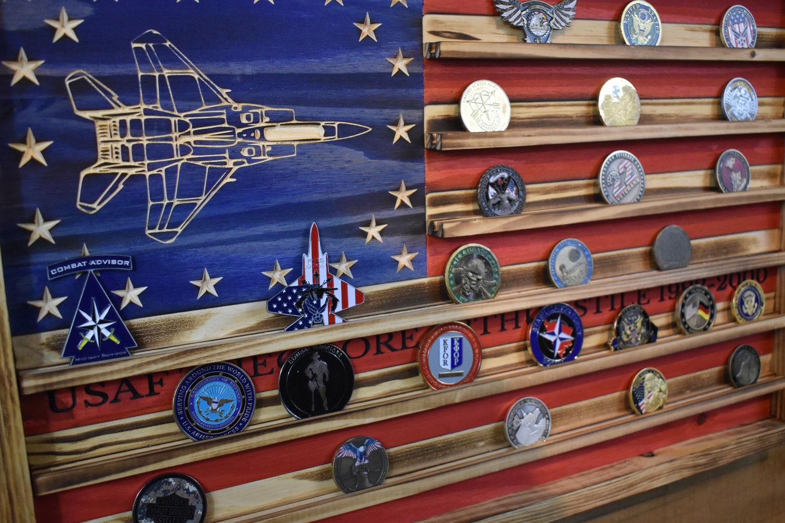 F-15 Airplane Challenge Coin Display Rack Holder - Rustic Air Force ...