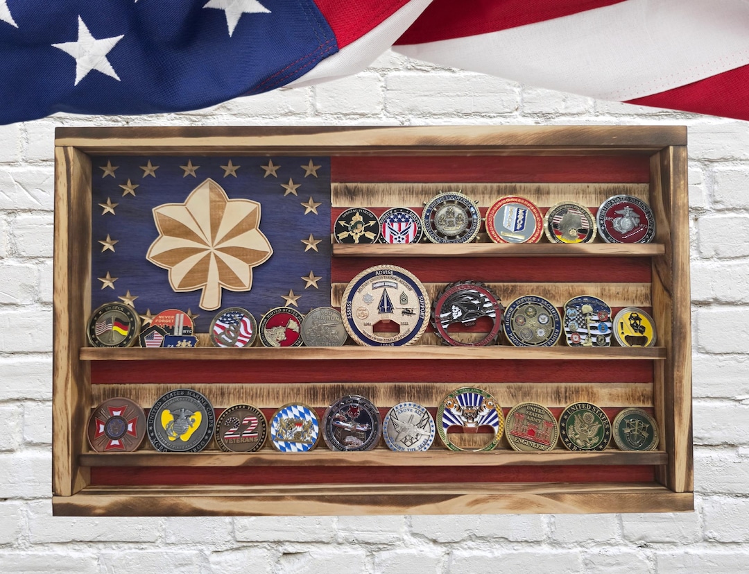 US Army Officer Ranks Challenge Coin Display Rack Holder - Rustic ...