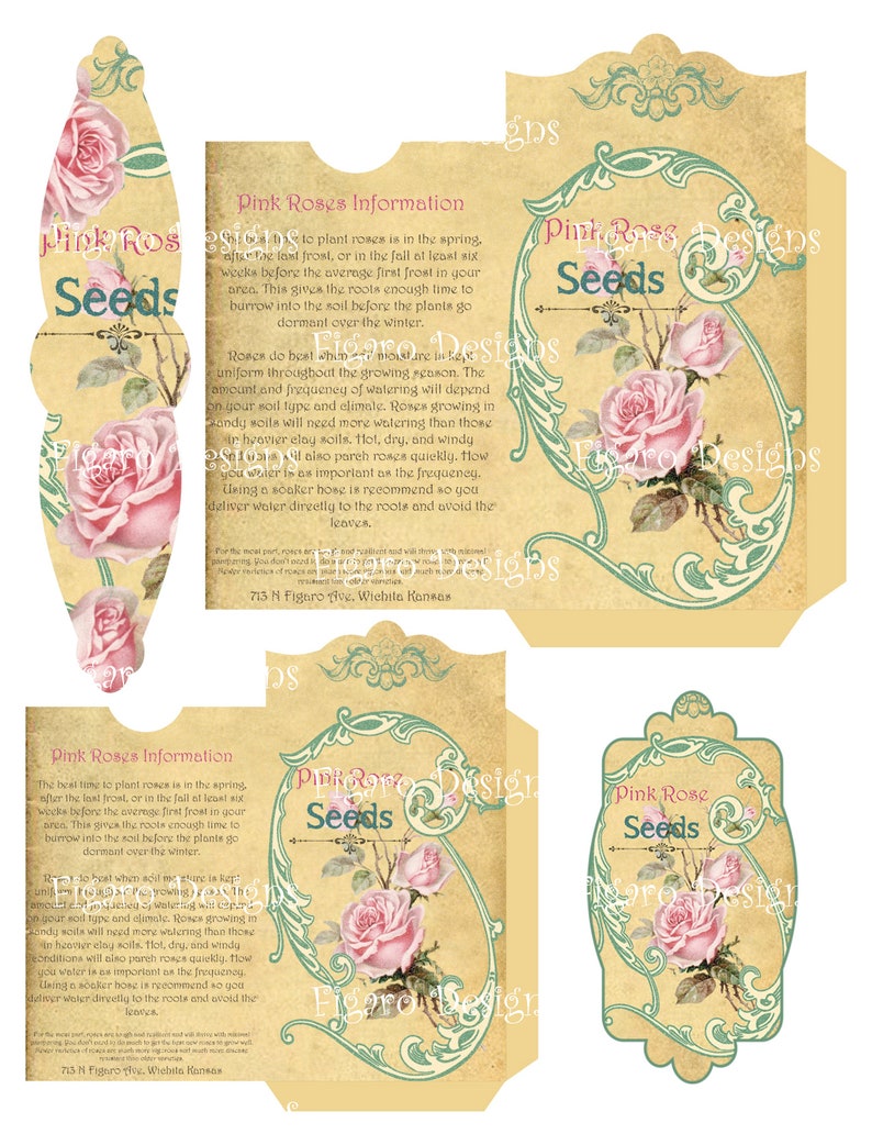 Rose Seed Packets Digital Ephemera, Printable Junk Journal Ephemera ...