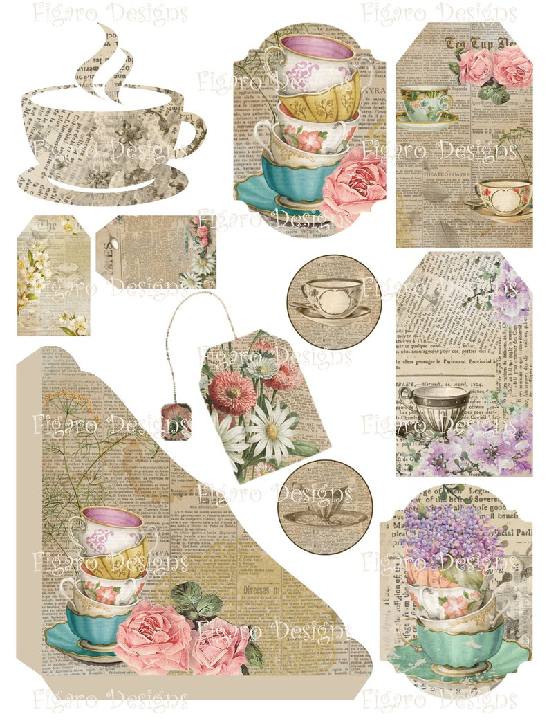 Tea Cup News Junk Journal Digital Kit, Printable Junk Journal Kit ...
