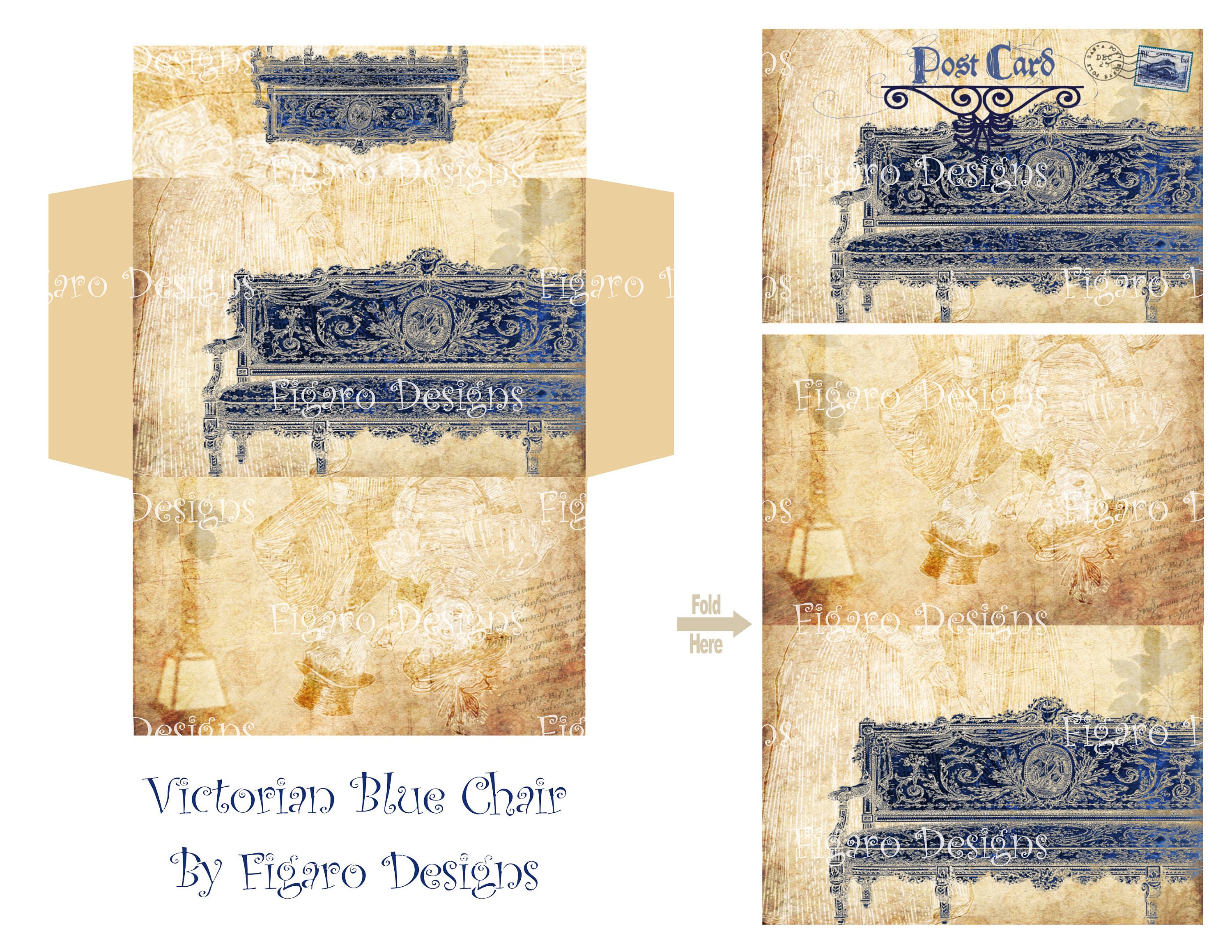 Victorian Blue Chair Digital Ephemera, Printable Junk Journal Ephemera ...