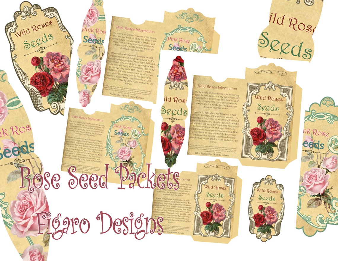 Rose Seed Packets Digital Ephemera, Printable Junk Journal Ephemera ...