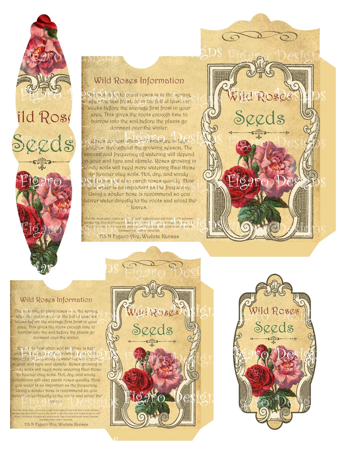 Rose Seed Packets Digital Ephemera, Printable Junk Journal Ephemera ...