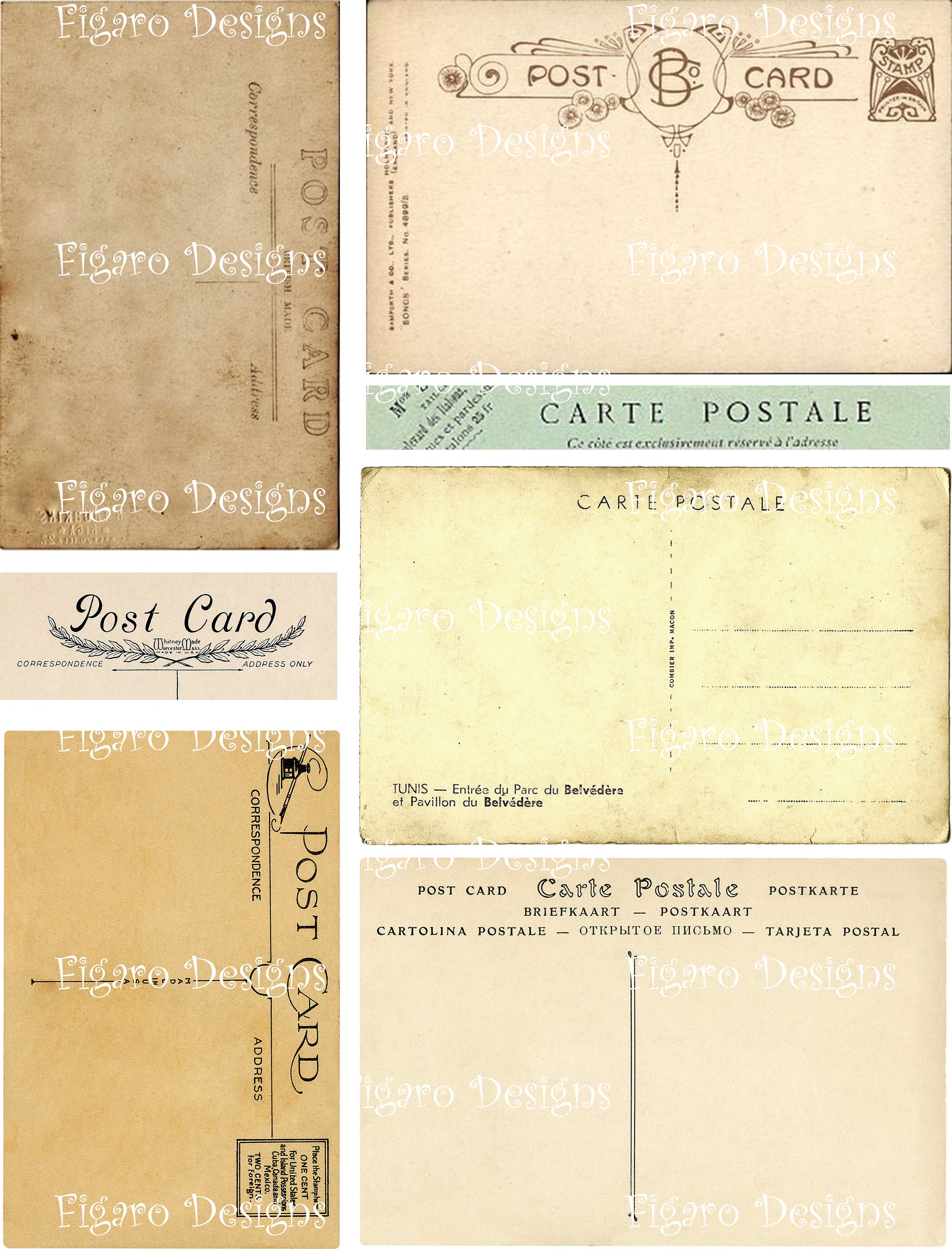 Vintage Post Card Digital Ephemera Kit, Printable Junk Journal Ephemera ...