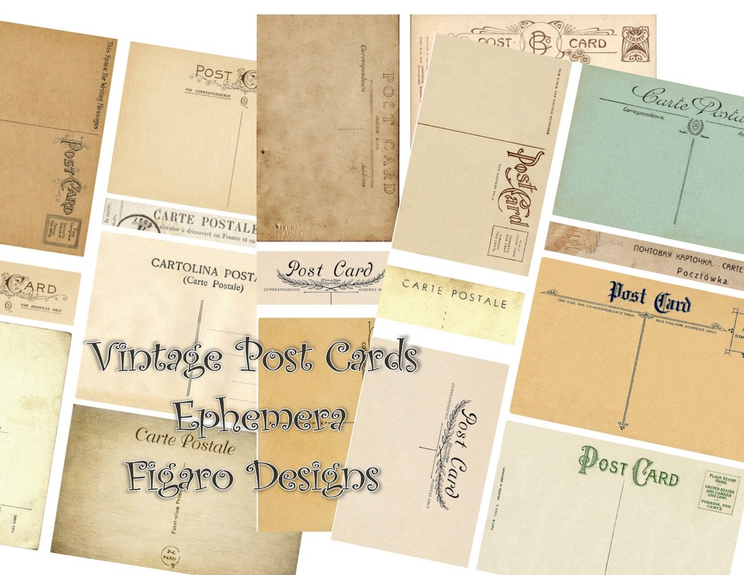 Vintage Post Card Digital Ephemera Kit, Printable Junk Journal Ephemera ...