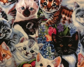 Mid Century Modern Fabric Prancing Kitten-fabric-black by Miss Fluff ...