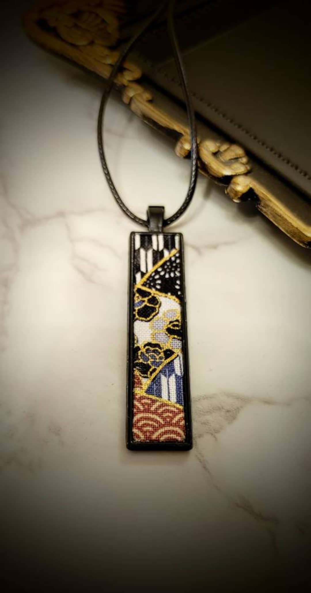 Japanese Kimono Jewelry, Modern Unisex Jewelry, Long Geometric Necklace ...