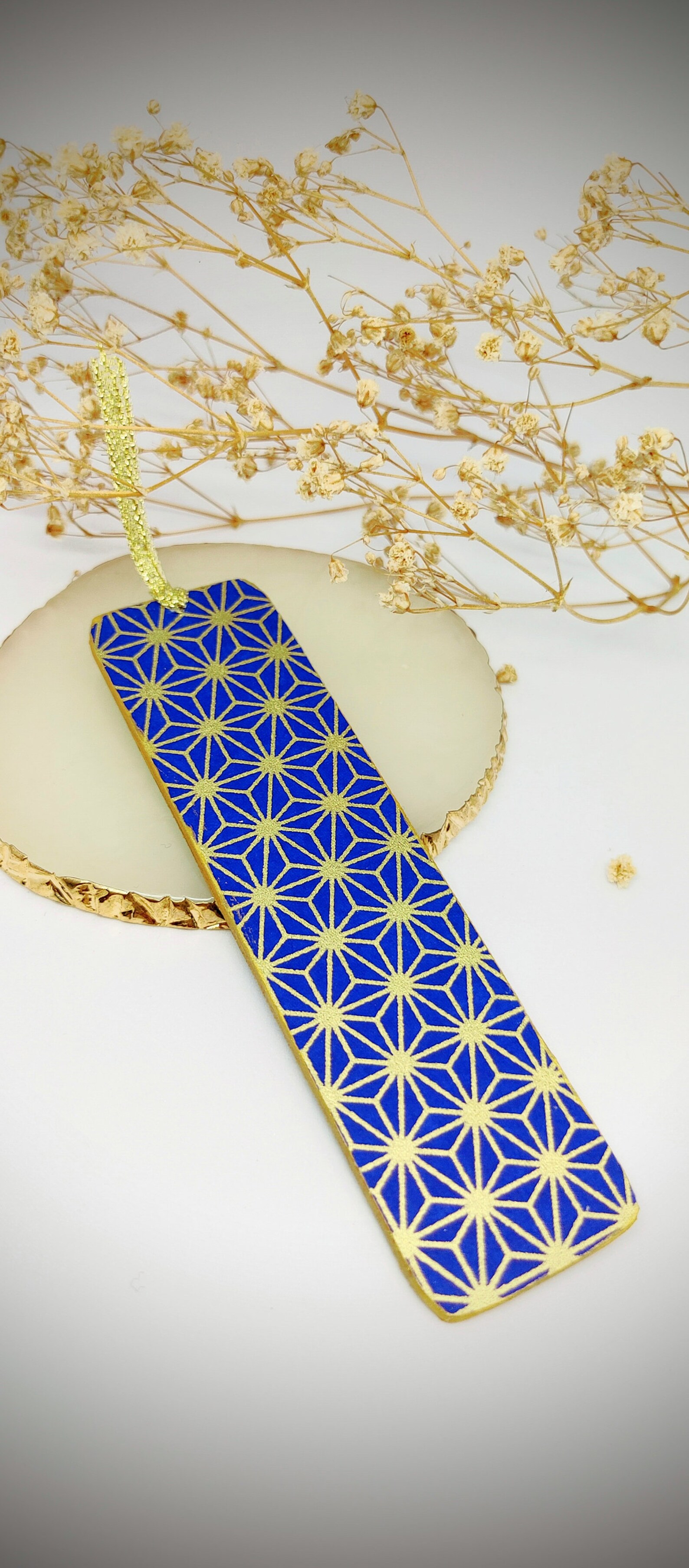 Japanese Washi Paper Bookmark, Gold Calligraphy, Handmade Wooden ...