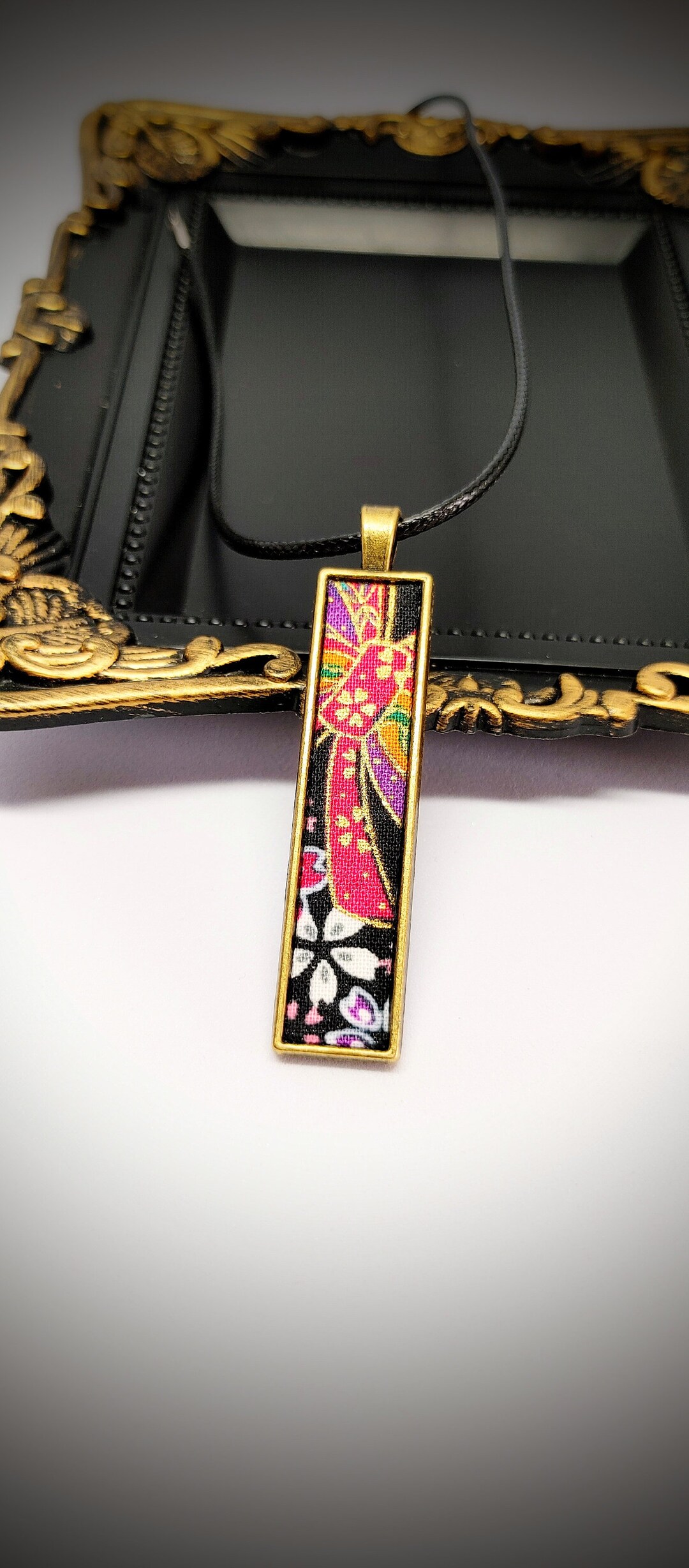 Long Pendent Necklace, Japanese Sakura Kimono Pendent, Geometric Long ...