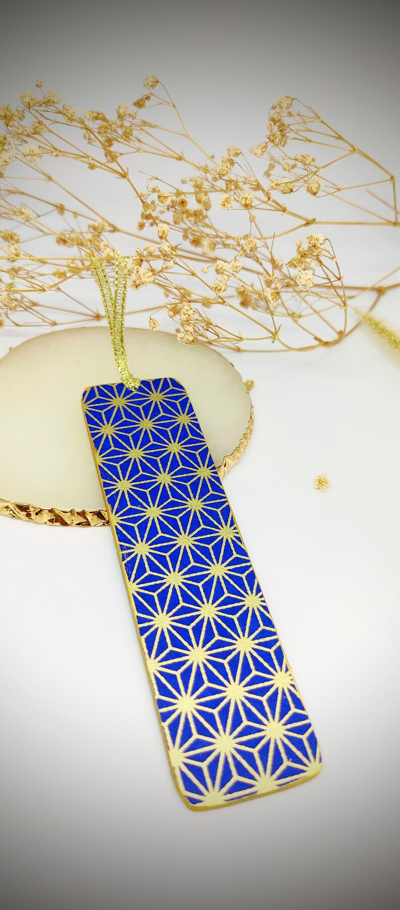 Japanese Washi Paper Bookmark, Gold Calligraphy, Handmade Wooden ...