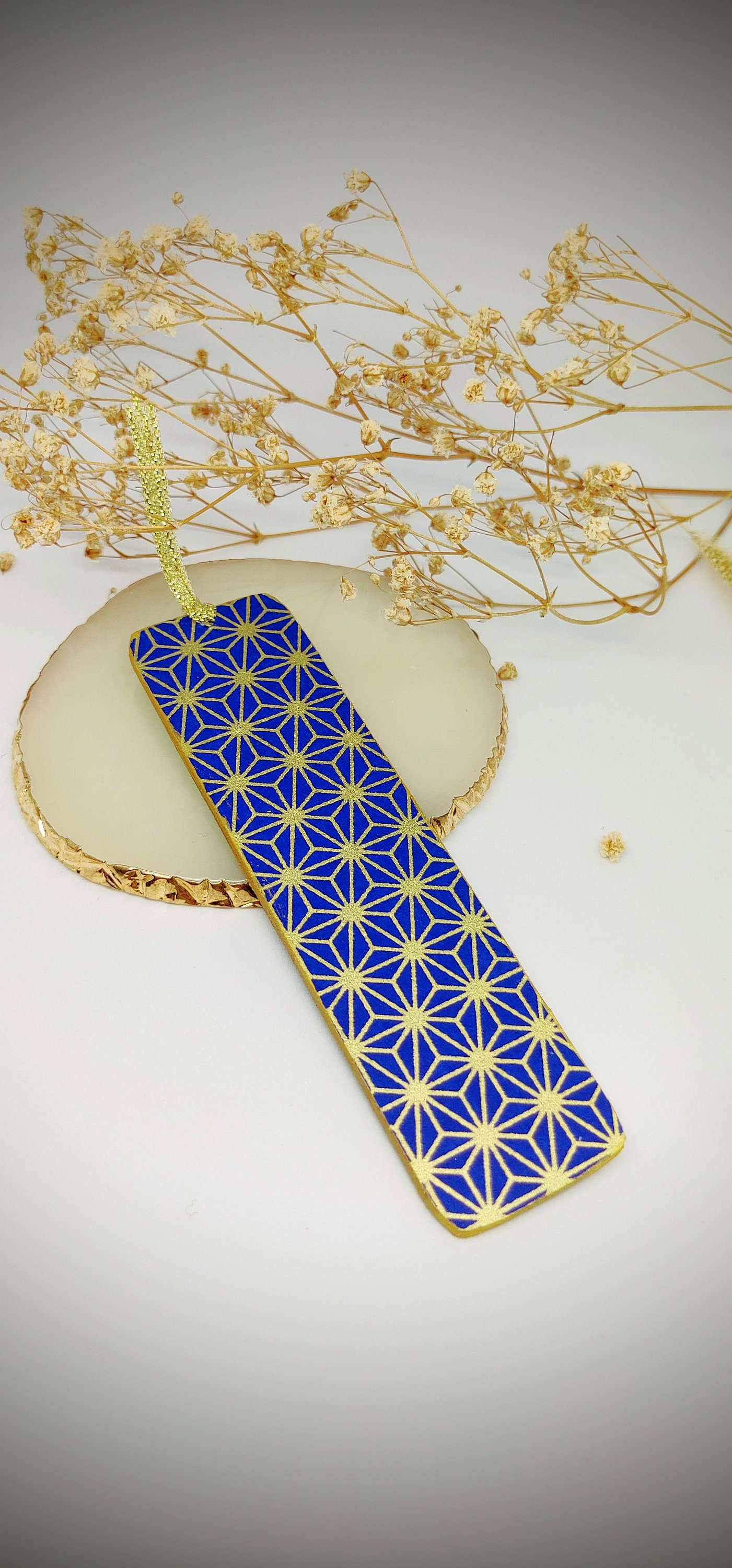 Japanese Washi Paper Bookmark, Gold Calligraphy, Handmade Wooden ...