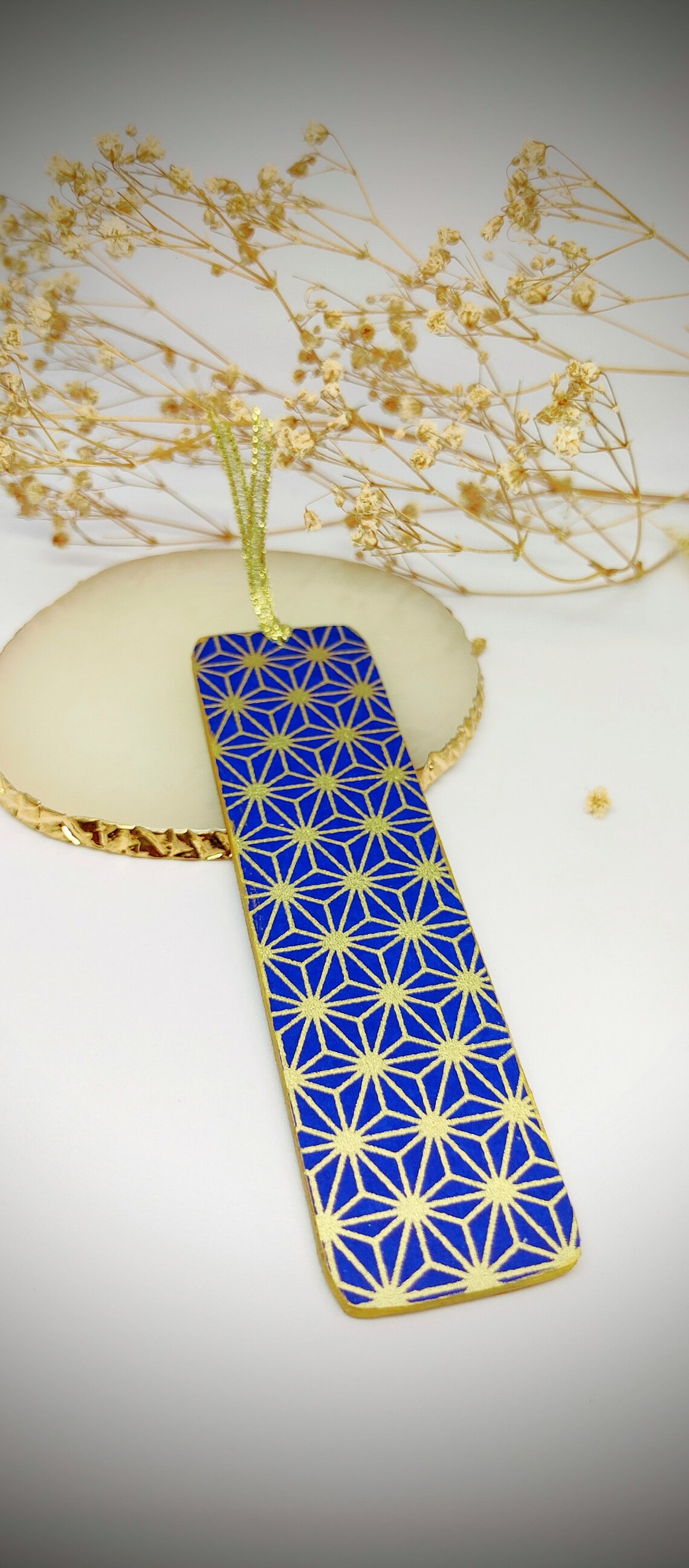 Japanese Washi Paper Bookmark, Gold Calligraphy, Handmade Wooden ...