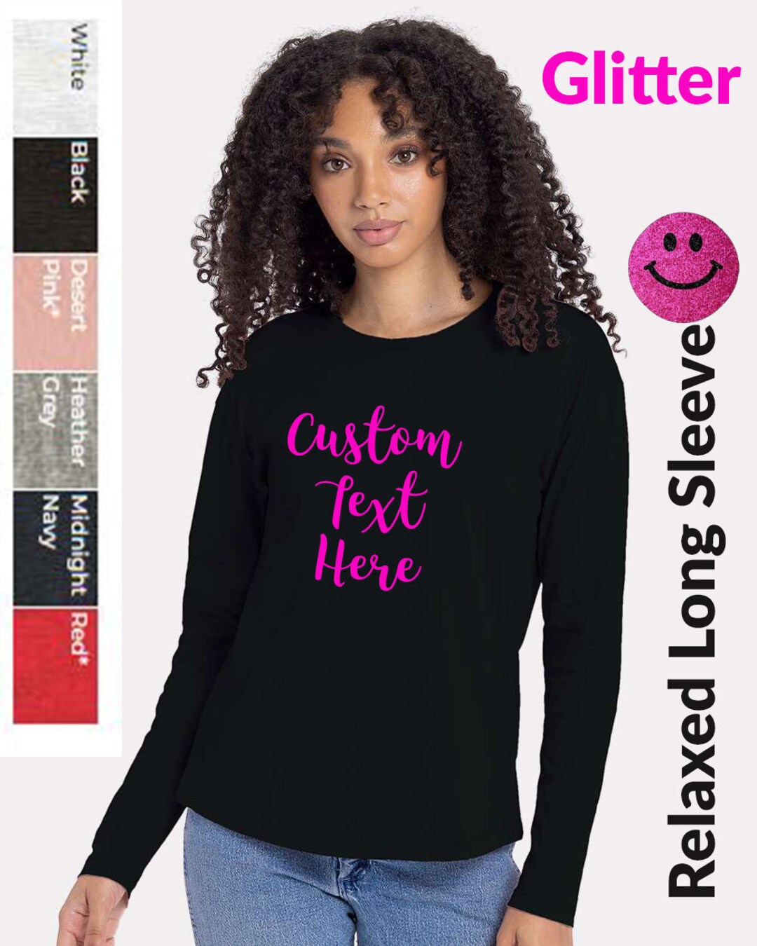 Custom GLITTER Text, Logo, Design, Personalized Soft Style Tee, Next ...