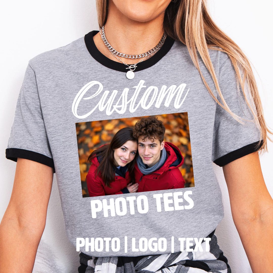 Custom Photo Ringer Tee, Personalized Logo Text T-shirt - Unisex - Etsy