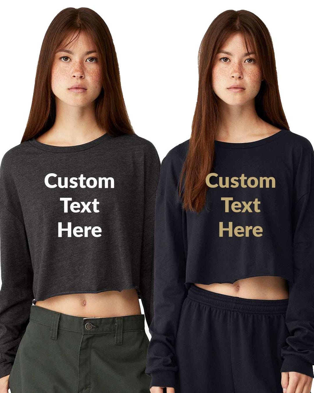 Custom Text, Logo, Design, Cropped Long Sleeve Tee: Personalized Bella ...