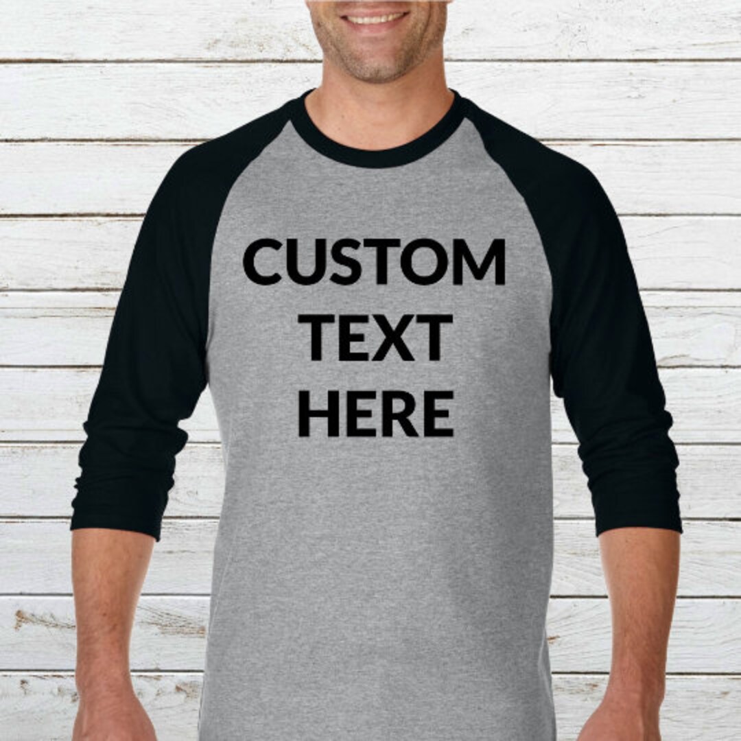 Custom Your Own Text Logo Personalized 34 Sleeve Raglan Baseball Tee Gildan Heavy Cotton 