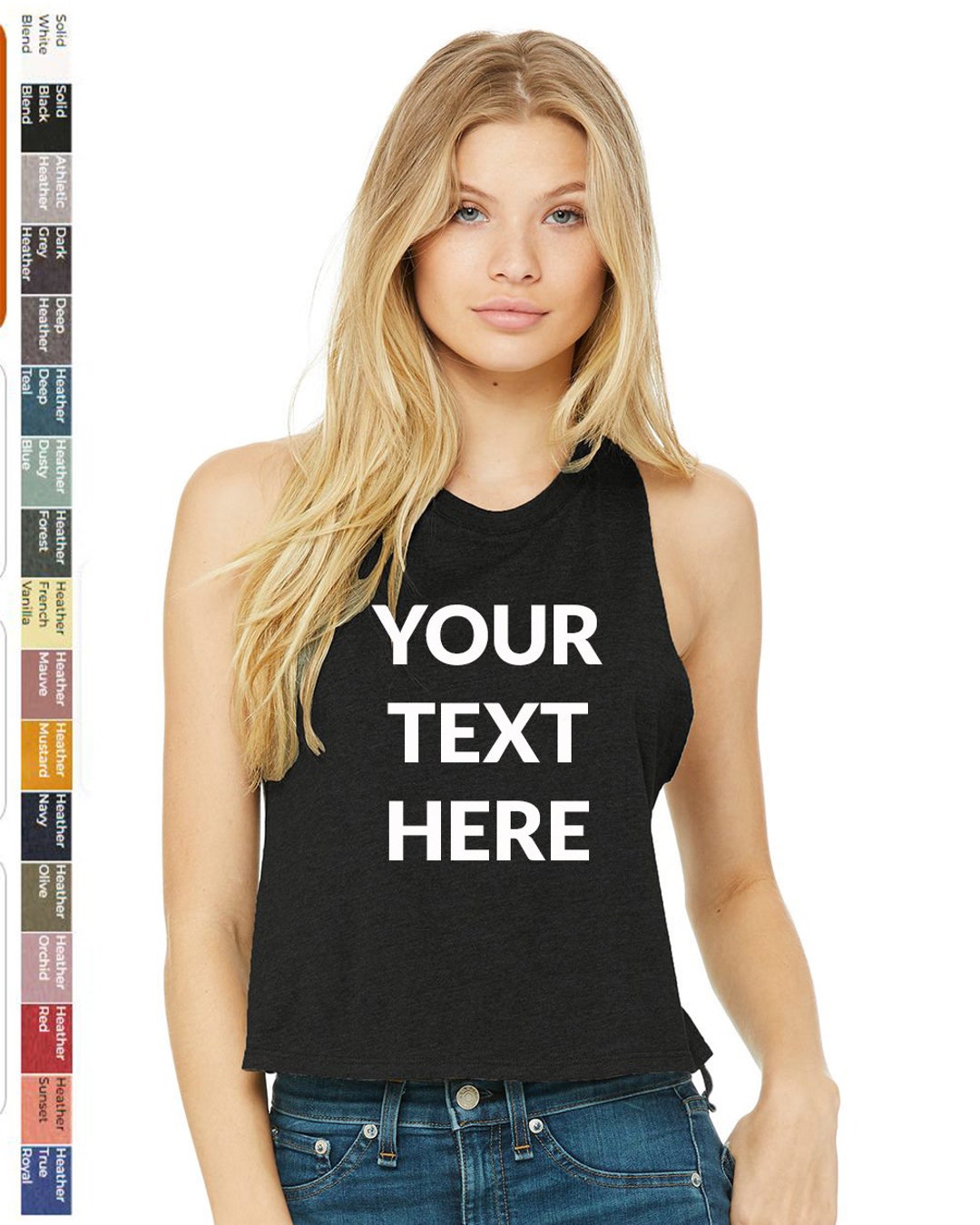 Custom Your Own Text Logo Personalized Racerback Crop Tank Top Bella
