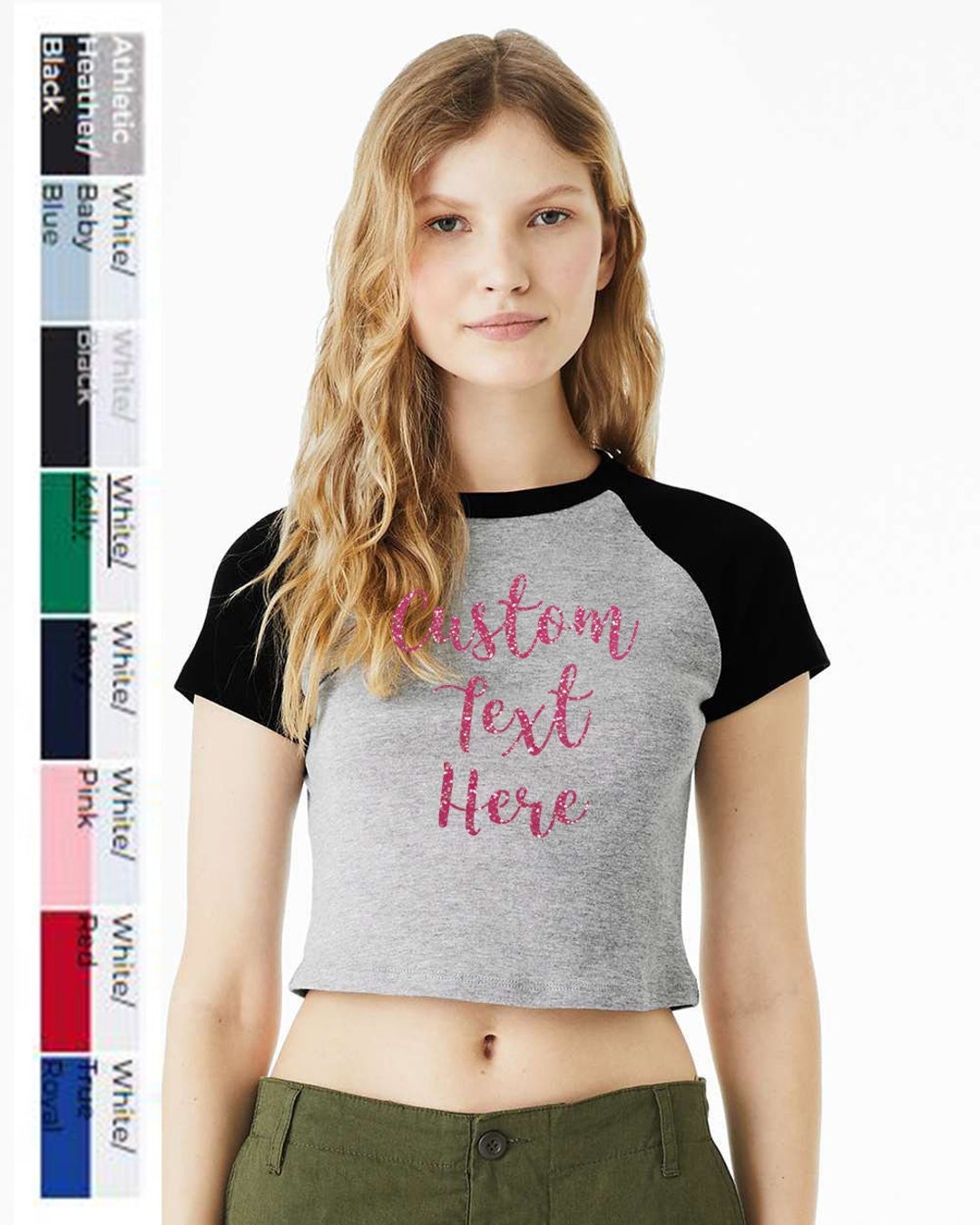 Add Your Own Glitter Text, Logo Custom Ladies' Crop Baseball Tee ...