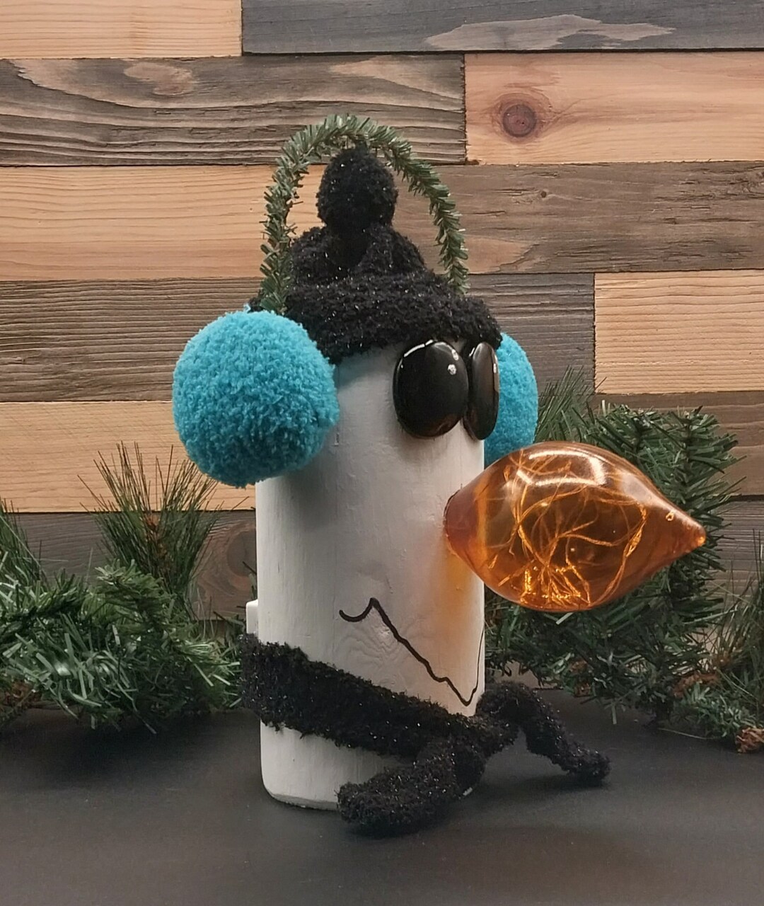 Pine Log Snowman With Light up Nose - Etsy