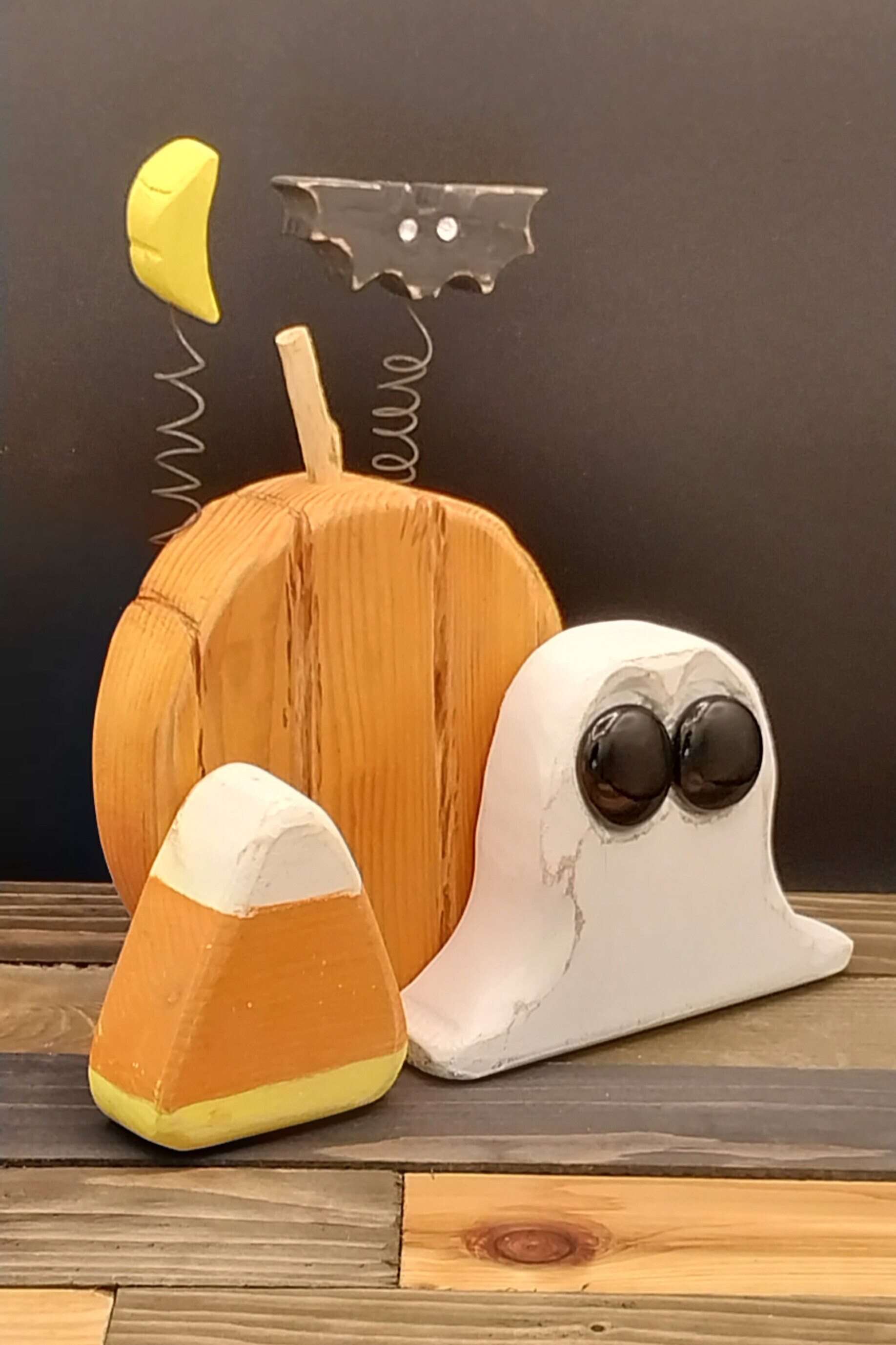 Halloween Decor Chunky Wood Trio Pumpkin Ghost Candy Corn - Etsy