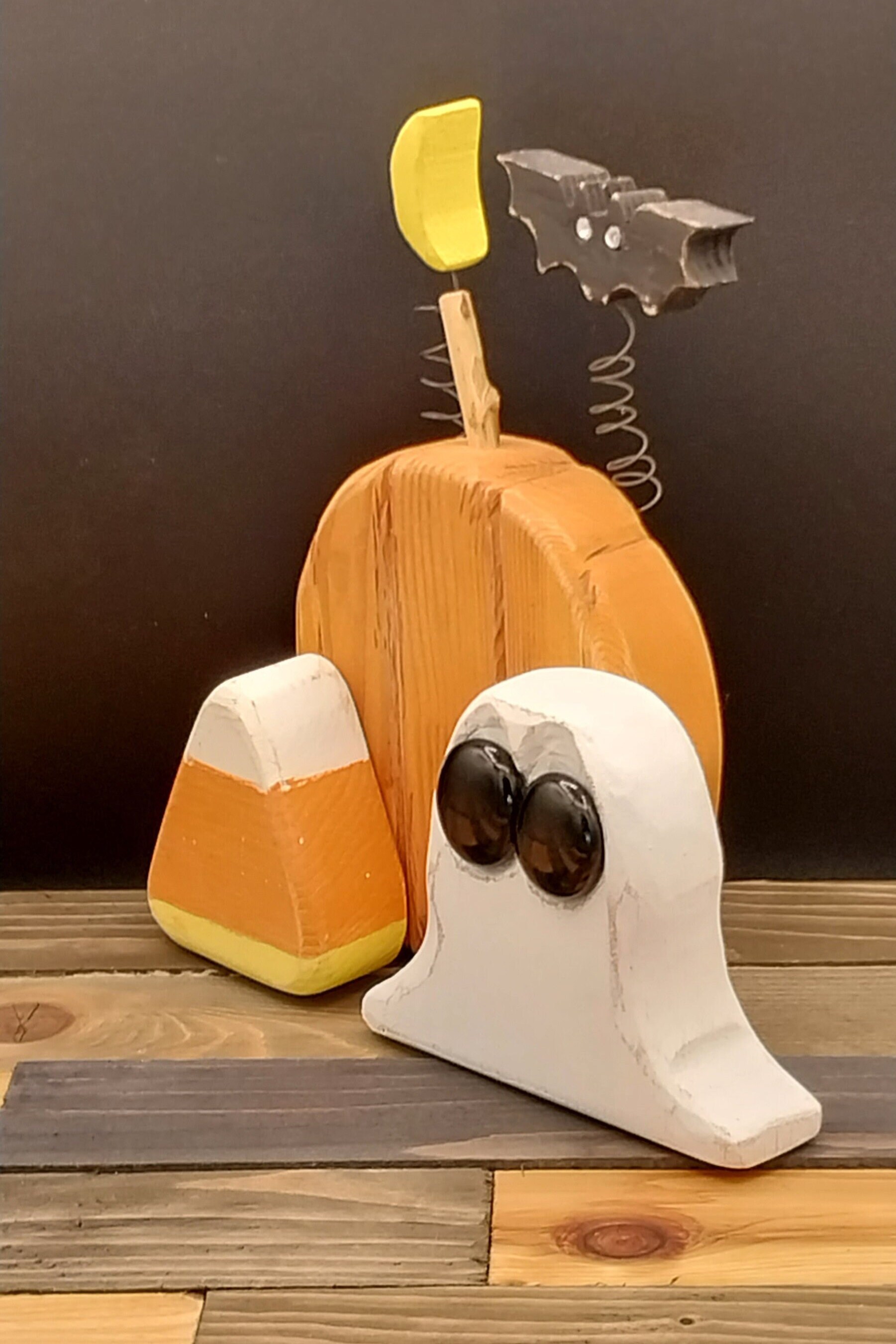 Halloween Decor Chunky Wood Trio Pumpkin Ghost Candy Corn - Etsy