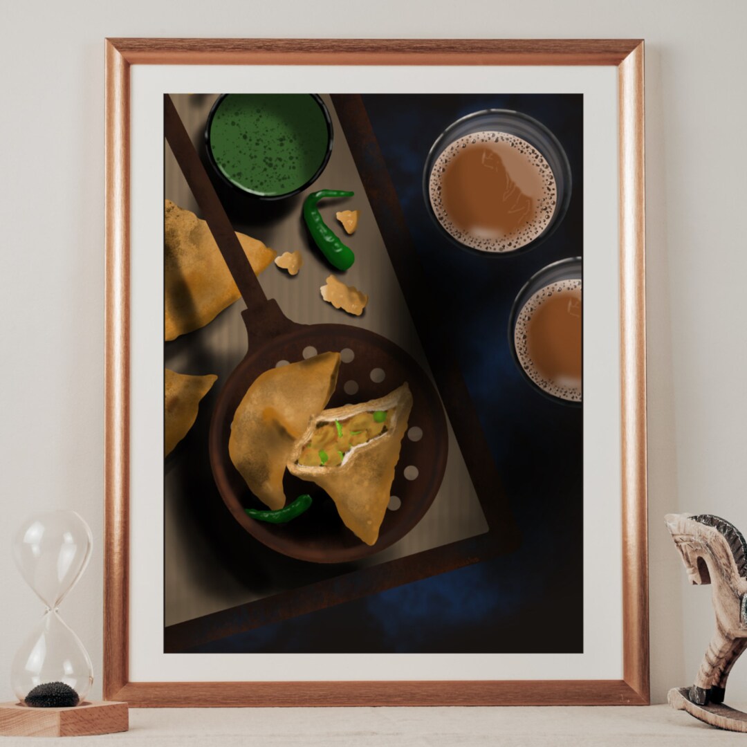 Samosa Poster Food Illustration Gift for Chefs Indian Food Kitchen ...