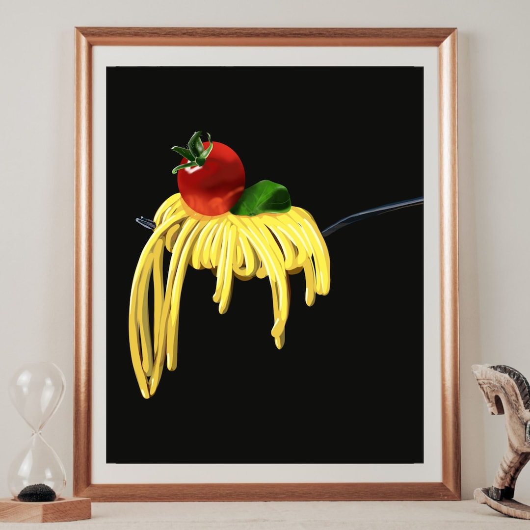 Digital Spaghetti Art Italian Cuisine Illustration Culinary Wall Decor ...