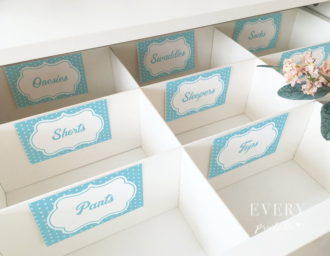 Blue Polka Dot Drawer Labels Baby Labels Closet Organizer - Etsy