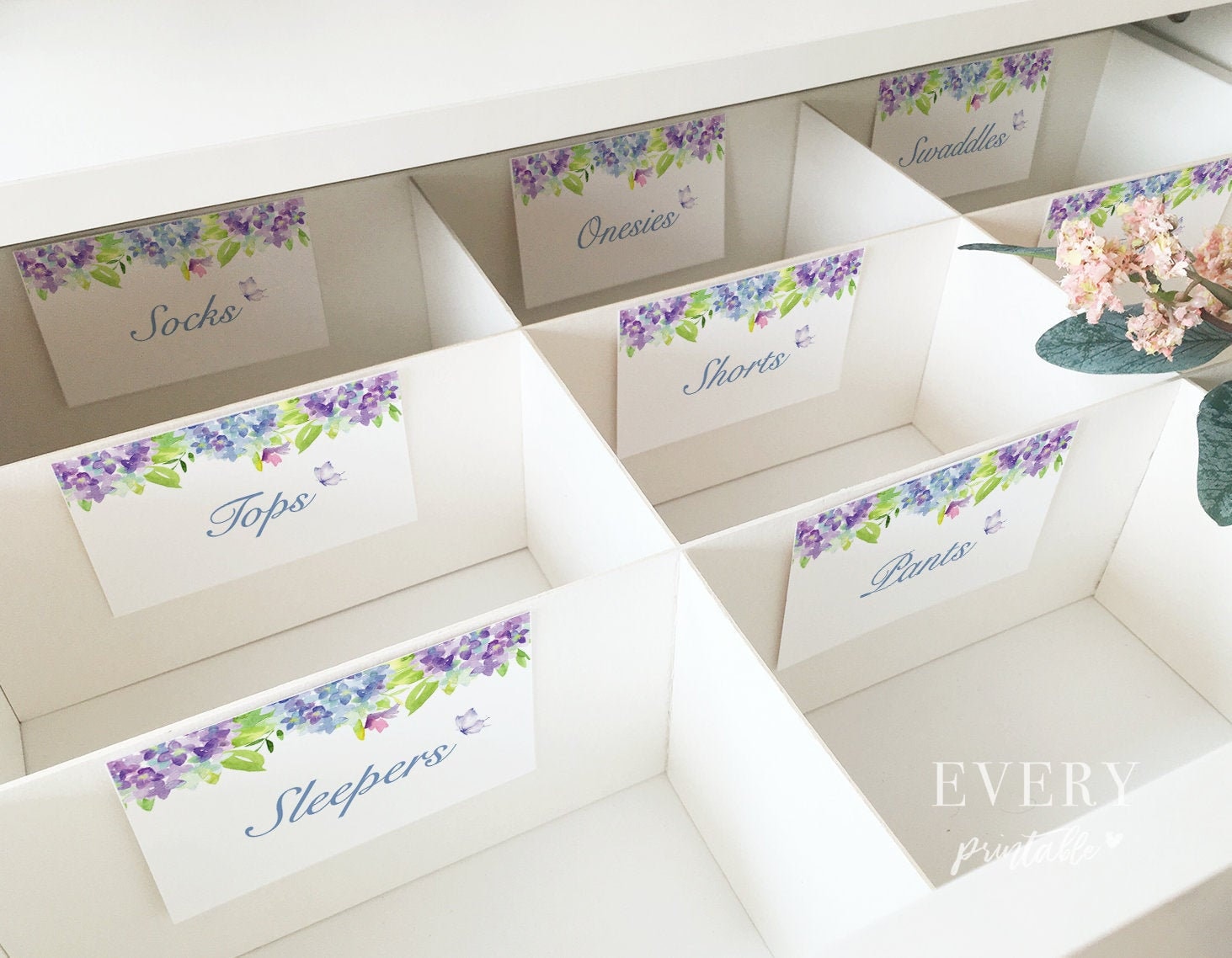 Hydrangea Flowers Drawer Labels Greenery Baby Labels Closet - Etsy