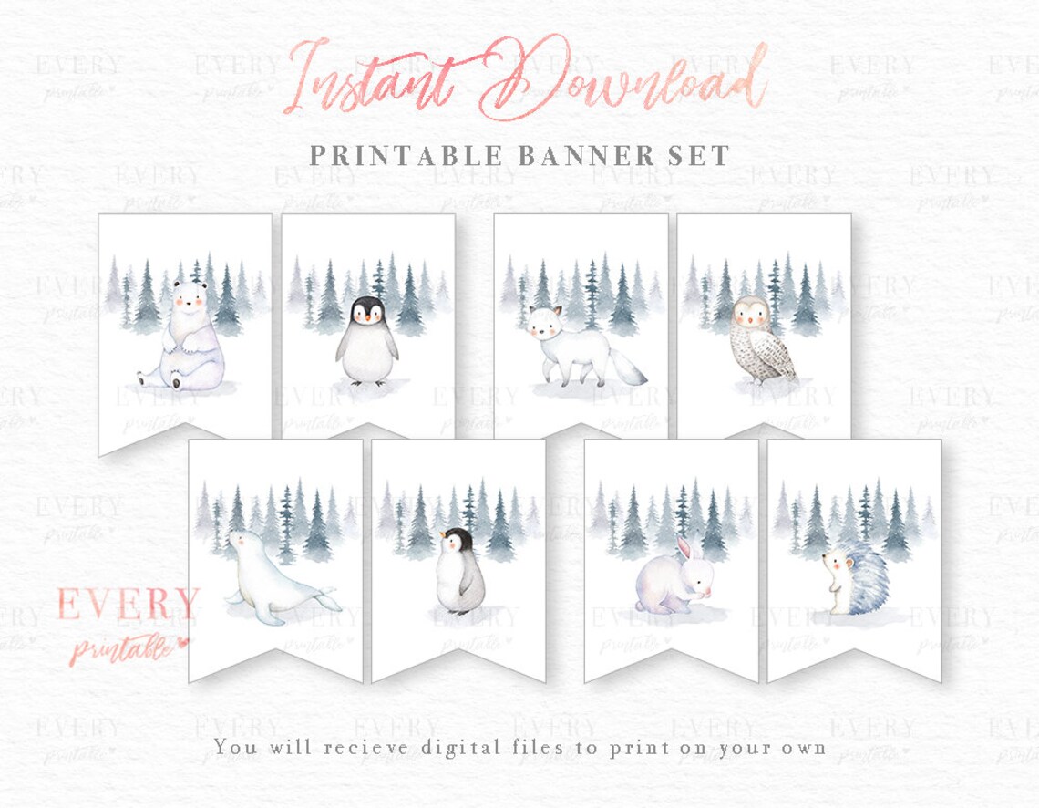 Arctic Animals Printable Banner Woodland Baby Shower Baby | Etsy