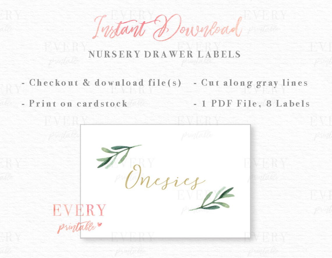 Green Leaf Drawer Labels Baby Labels Closet Organizer Baby | Etsy